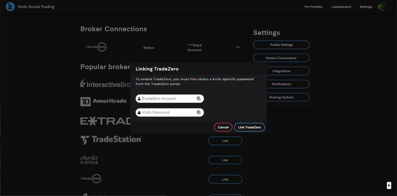 kinfo - Verified Trading Performance - Linking TradeZero